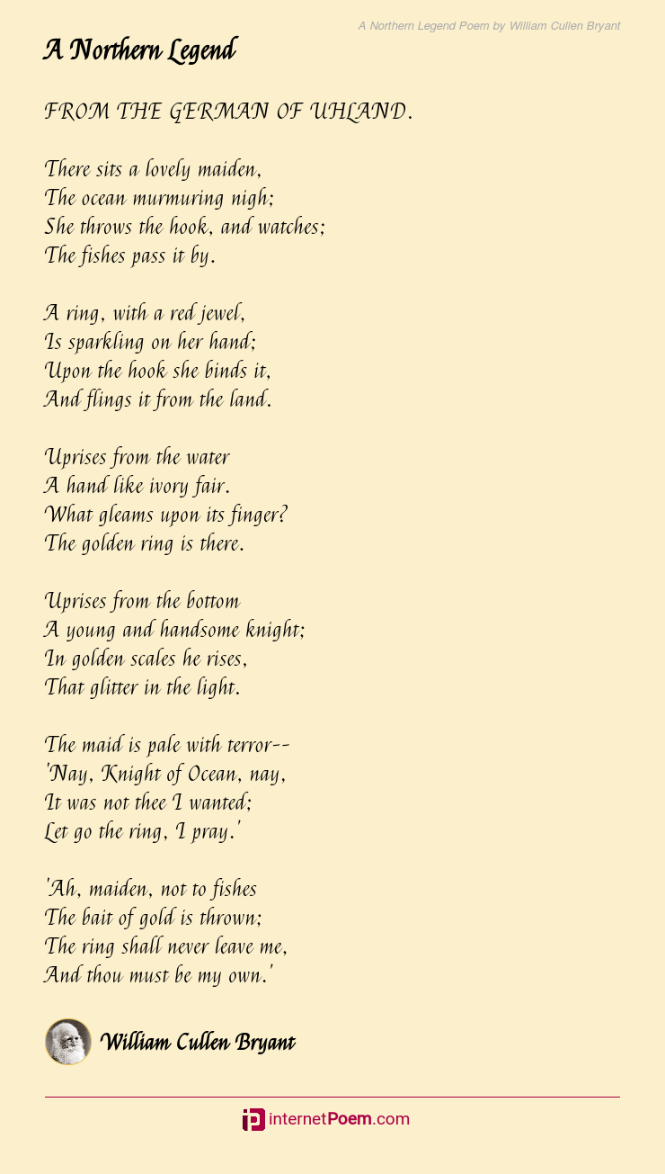 A Northern Legend Poem by William Cullen Bryant