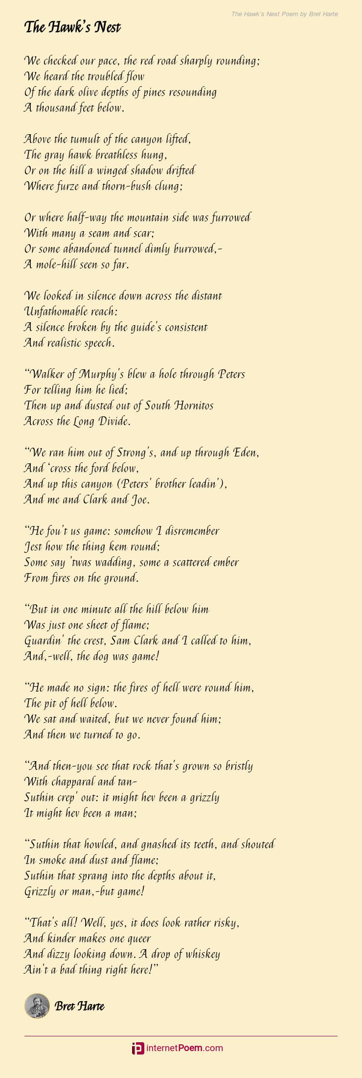 The Hawk's Nest Poem by Bret Harte