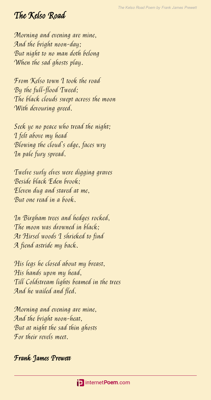 The Kelso Road Poem by Frank James Prewett