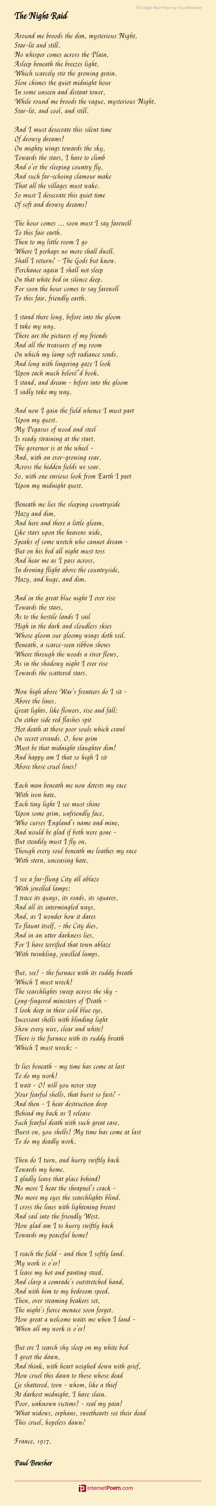 The Night Raid Poem by Paul Bewsher