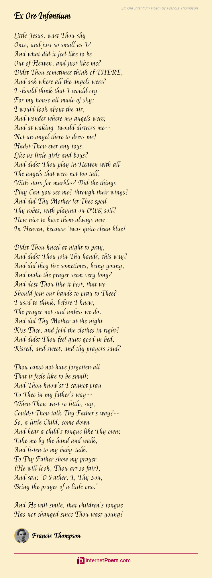 Ex Ore Infantium Poem by Francis Thompson