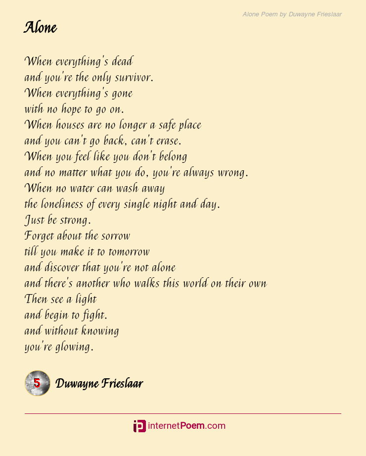 Alone Poem by Duwayne Frieslaar
