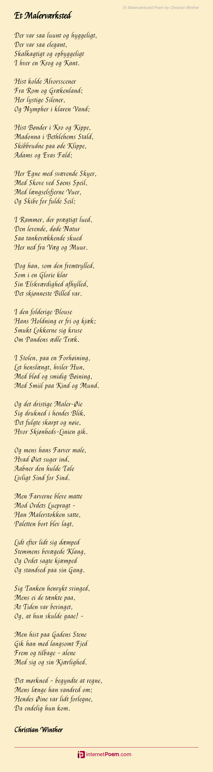 Et Malerværksted Poem by Christian Winther