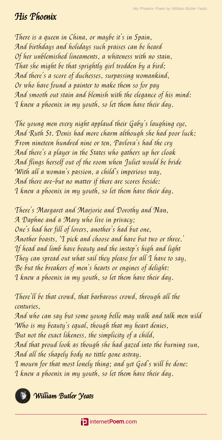 His Phoenix Poem by William Butler Yeats