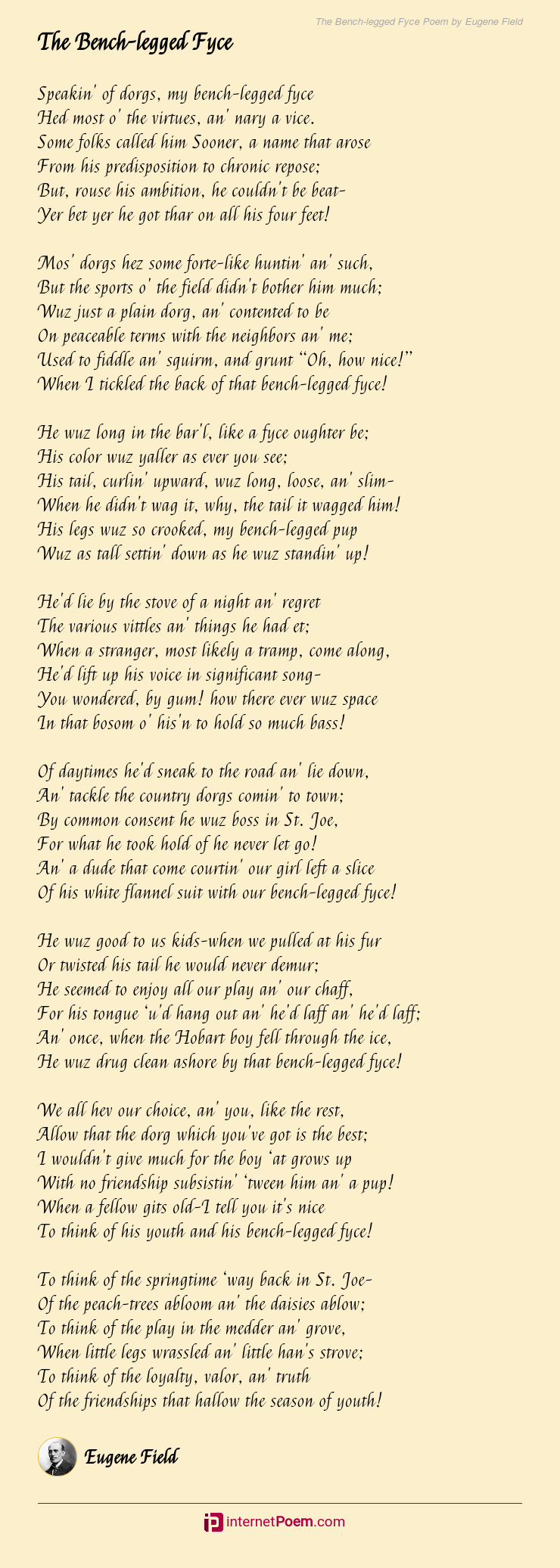 The Bench-legged Fyce Poem by Eugene Field