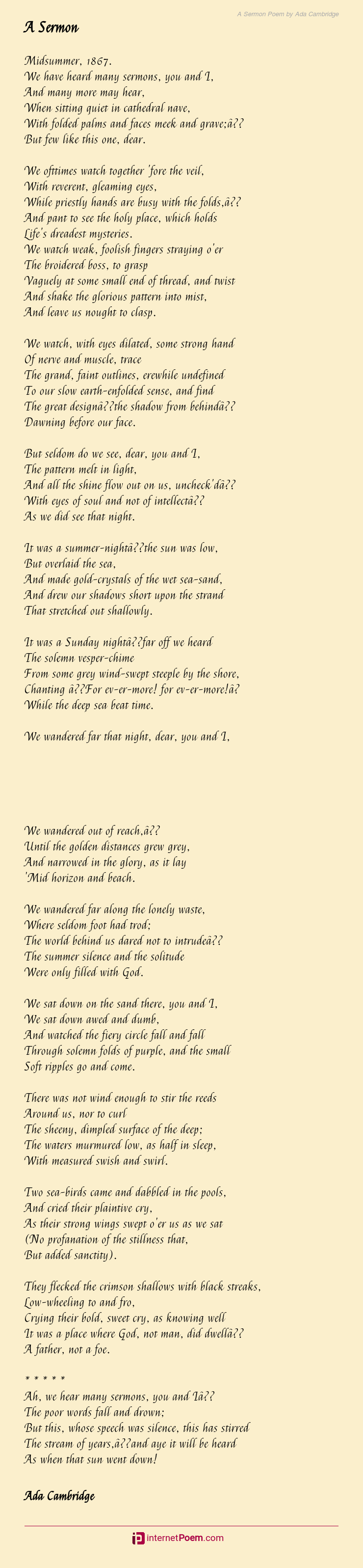A Sermon Poem by Ada Cambridge