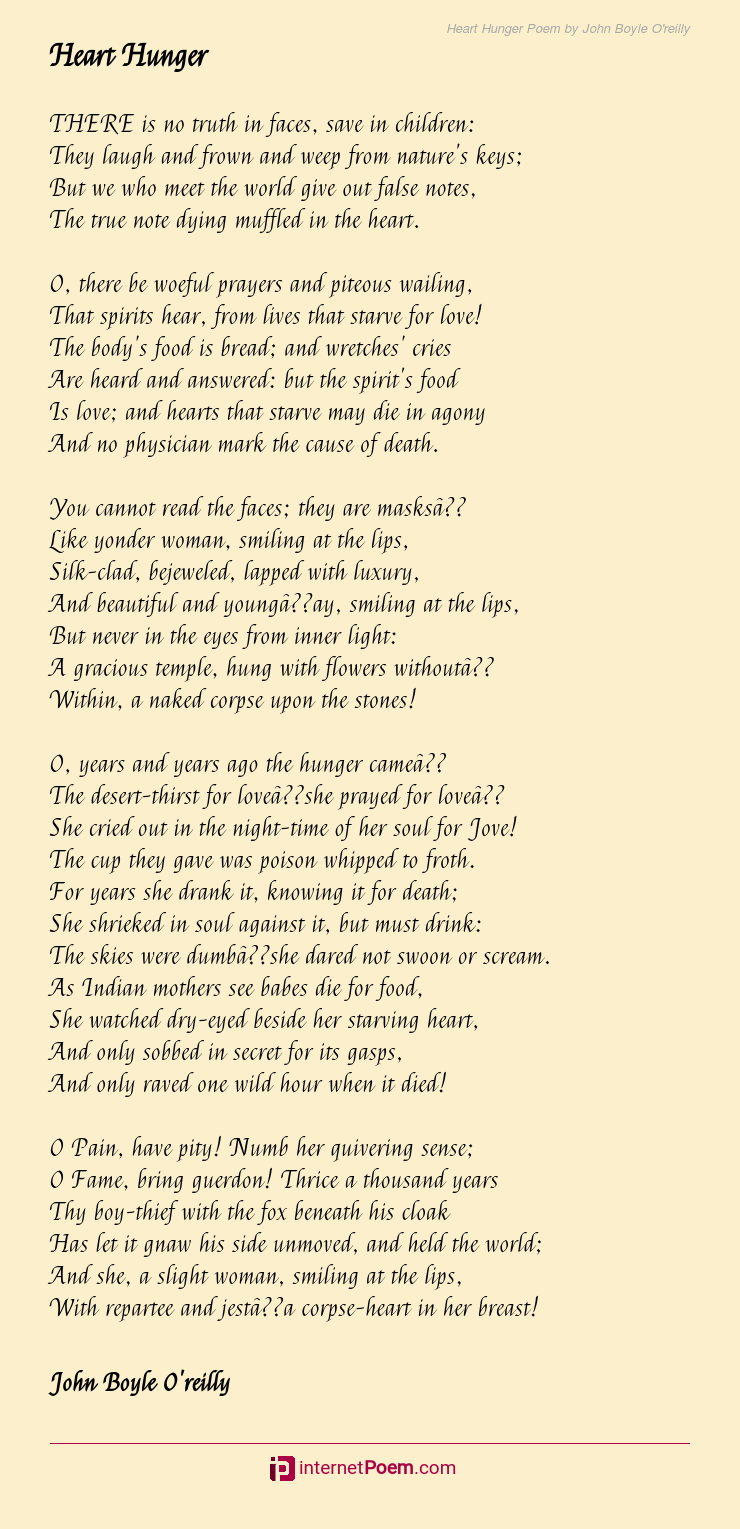 Heart Hunger Poem by John Boyle O'reilly