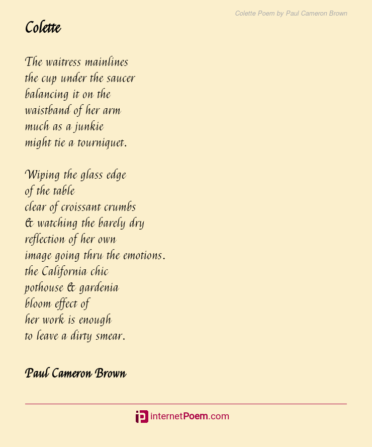 Colette Poem by Paul Cameron Brown