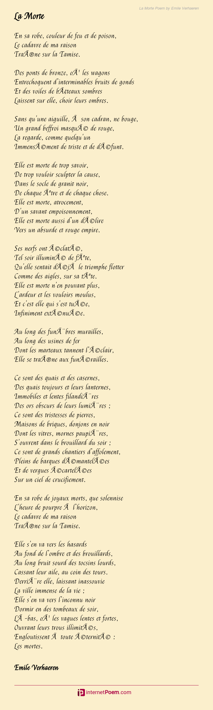 La Morte Poem by Emile Verhaeren