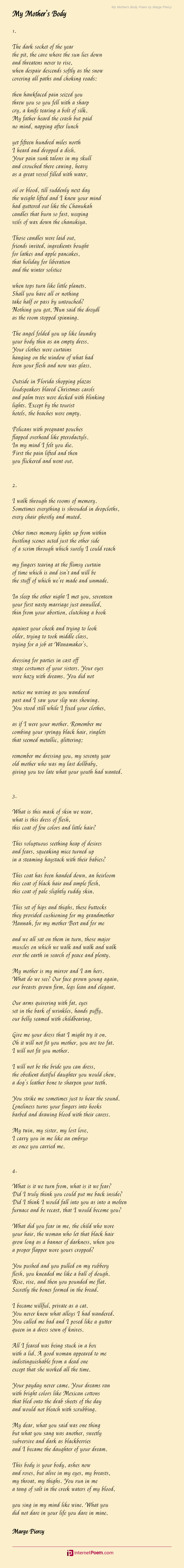 My Mother's Body Poem by Marge Piercy