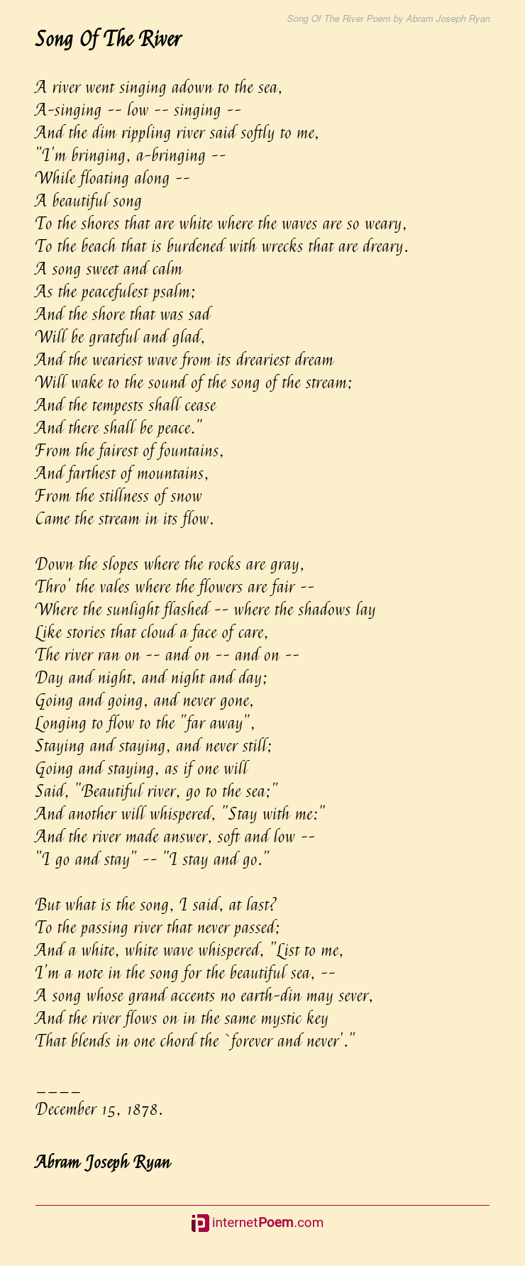 Song Of The River Poem by Abram Joseph Ryan
