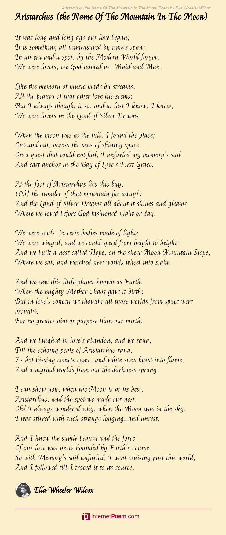 Aristarchus (the Name Of The Mountain In The Moon) Poem by Ella Wheeler ...