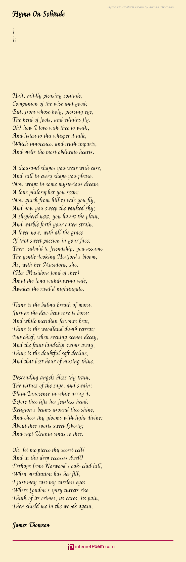 Hymn On Solitude Poem by James Thomson