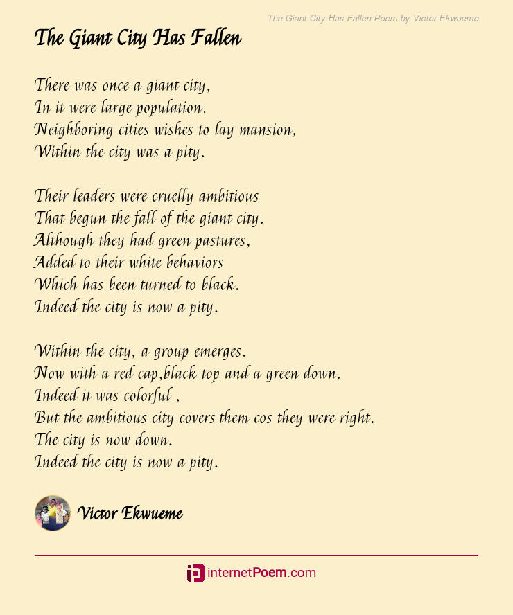 The Giant City Has Fallen Poem by Victor Ekwueme