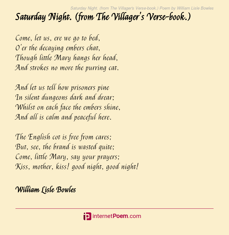 Saturday Night. (from The Villager's Verse-book.) Poem by William Lisle ...