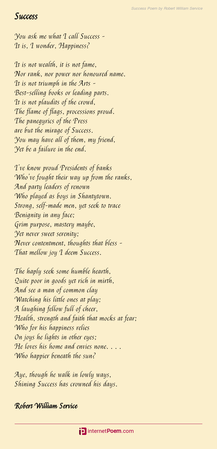Success Poem by Robert William Service