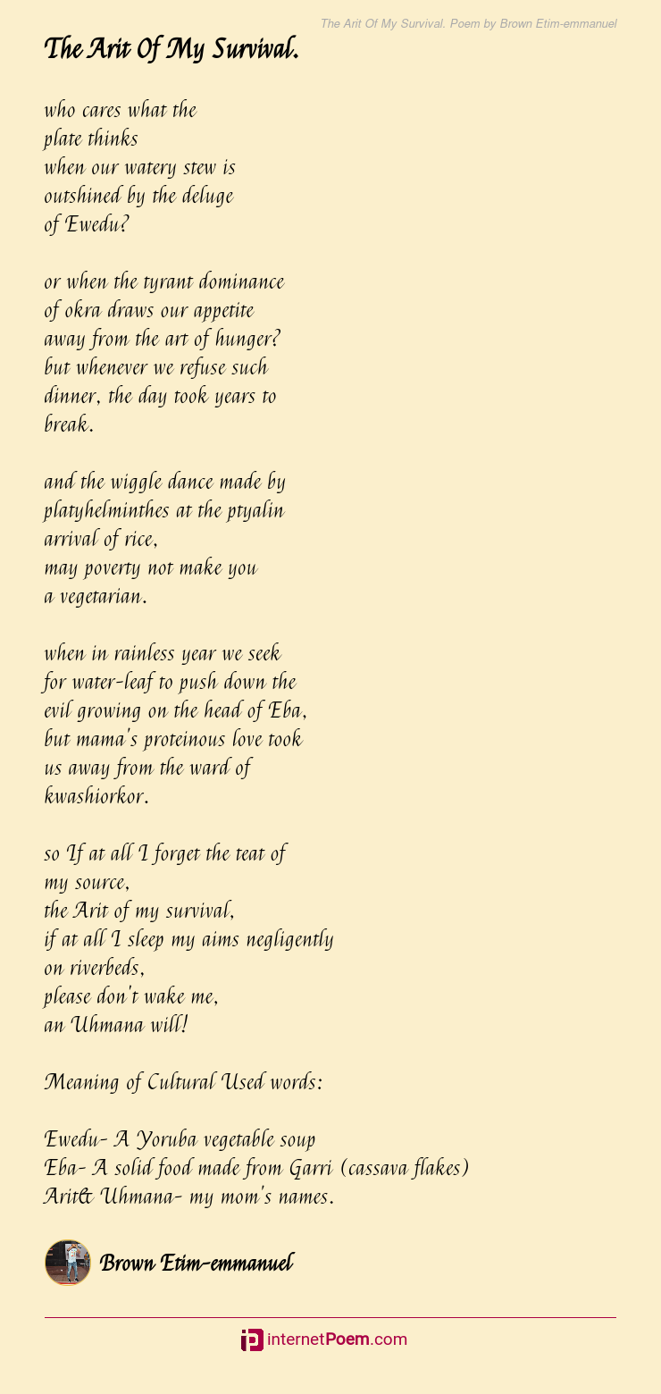 The Arit Of My Survival. Poem by Brown Etim-emmanuel