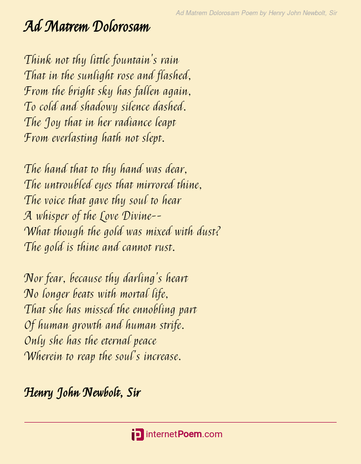 Ad Matrem Dolorosam Poem by Henry John Newbolt, Sir