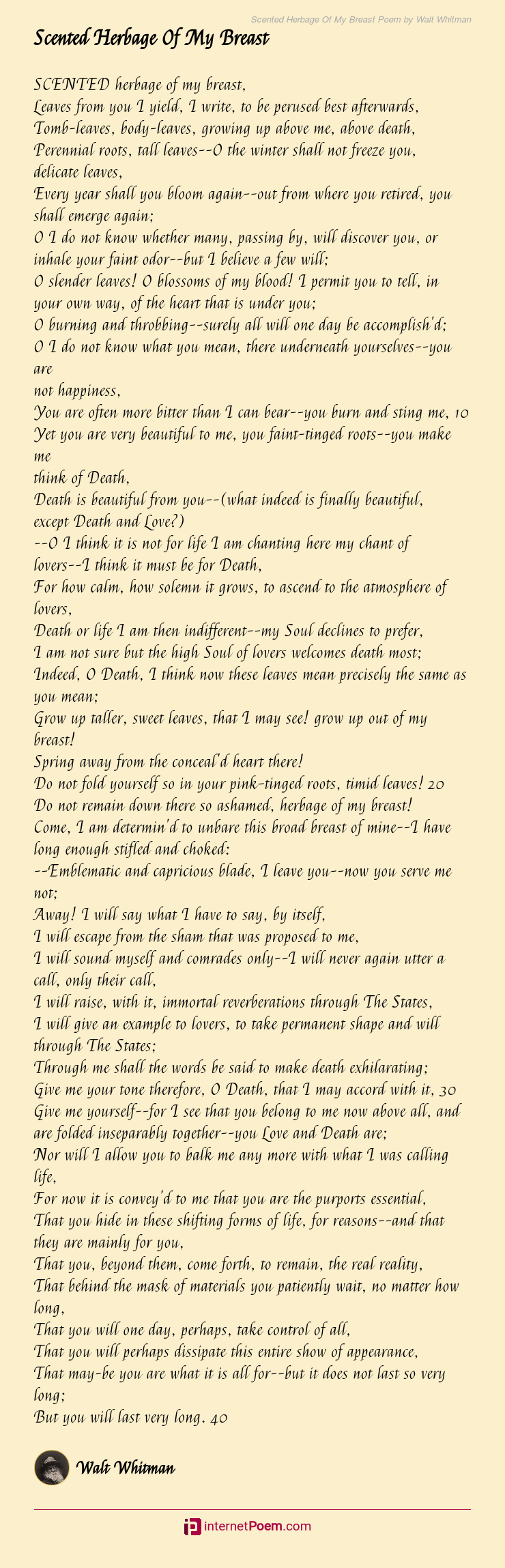 Scented Herbage Of My Breast Poem by Walt Whitman