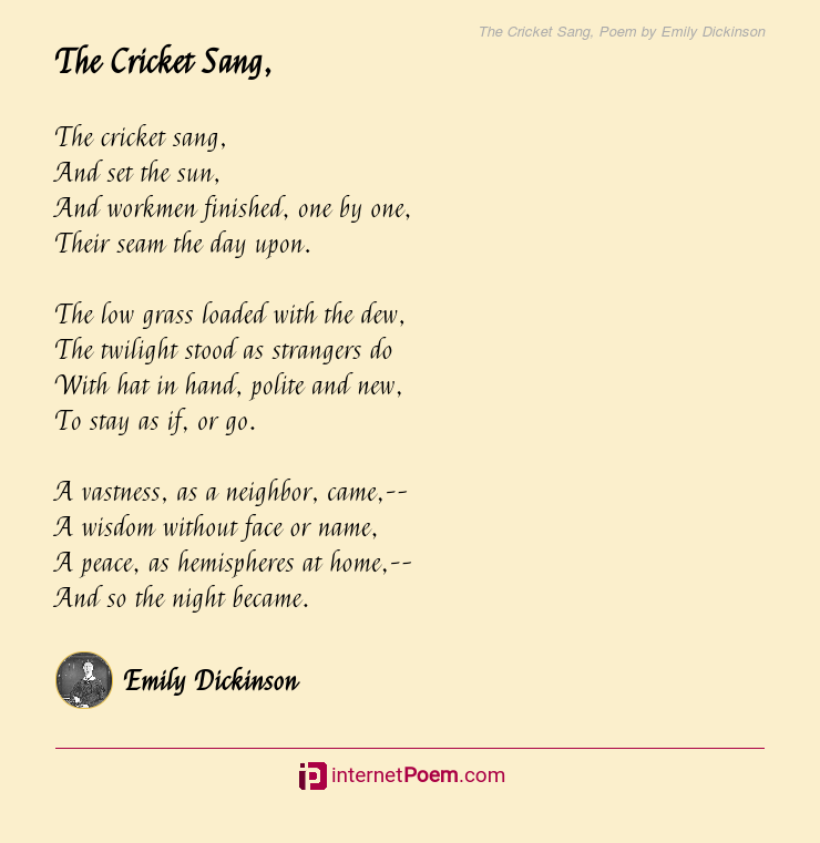 The Cricket Sang, Poem by Emily Dickinson