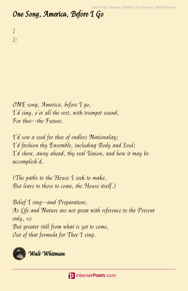 One Song, America, Before I Go Poem Rhyme Scheme