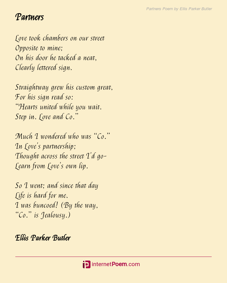 Partners Poem by Ellis Parker Butler