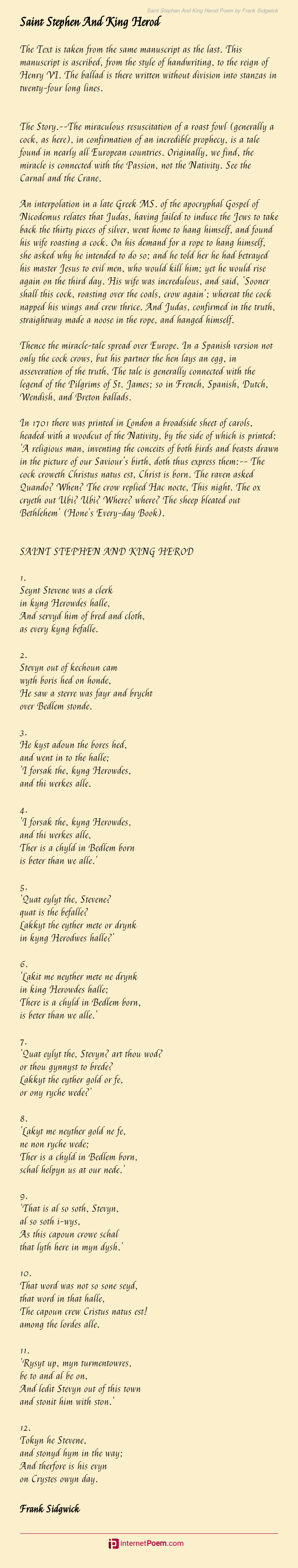 Saint Stephen And King Herod Poem by Frank Sidgwick
