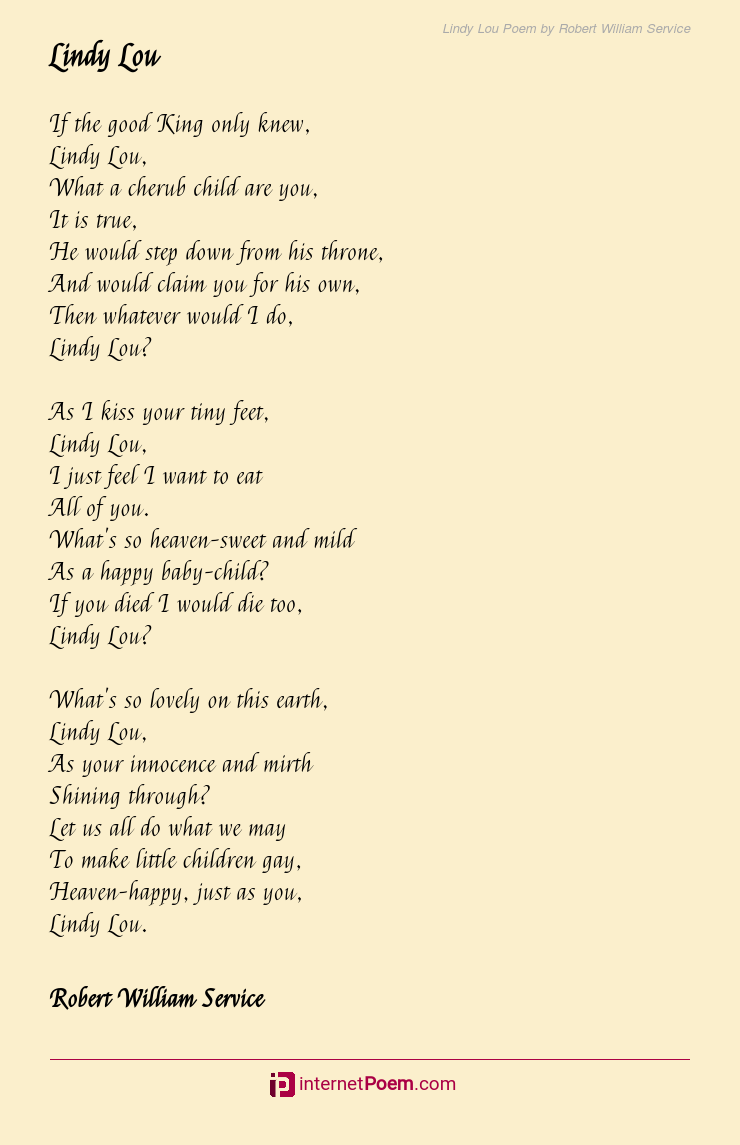Lindy Lou Poem by Robert William Service
