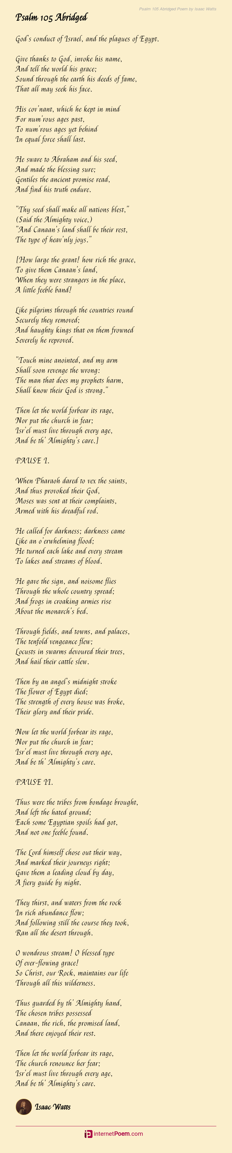 Psalm 105 Abridged Poem by Isaac Watts