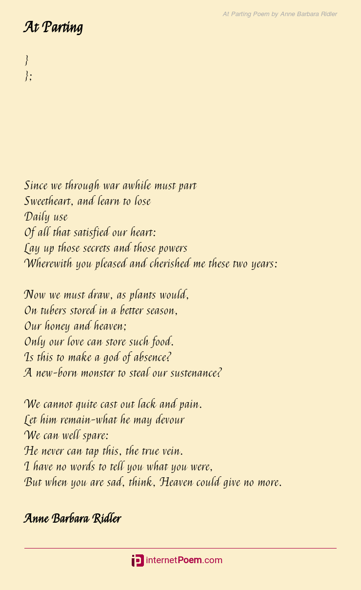 At Parting Poem by Anne Barbara Ridler