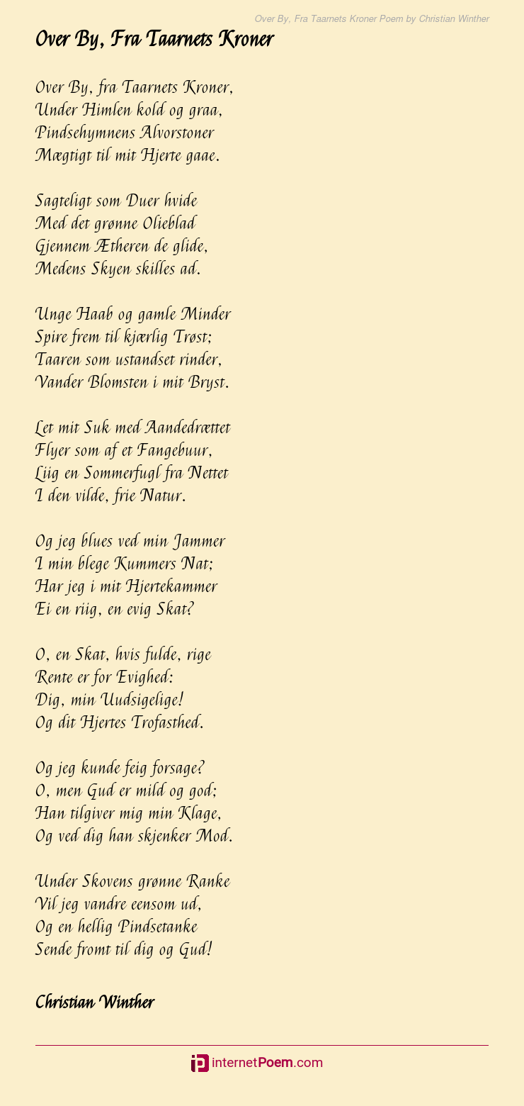 Over By, Fra Taarnets Kroner Poem by Christian Winther