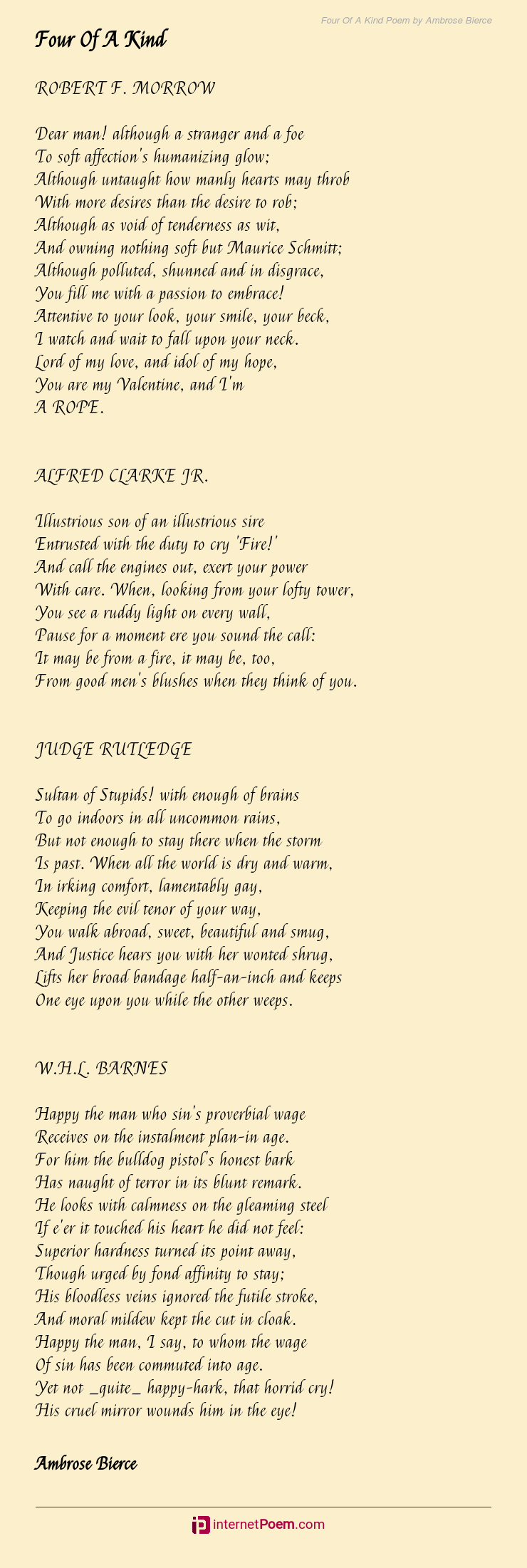 Four Of A Kind Poem by Ambrose Bierce