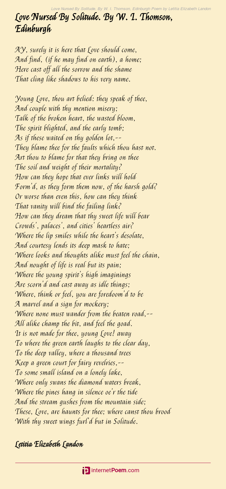 Love Nursed By Solitude. By W. I. Thomson, Edinburgh Poem by Letitia ...