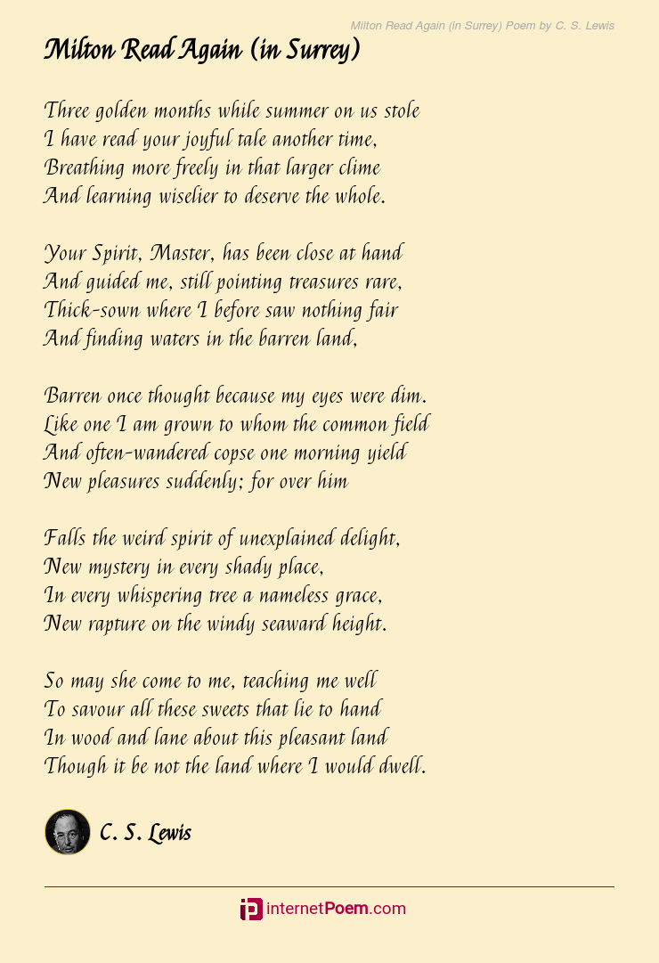 Milton Read Again (in Surrey) Poem by C. S. Lewis
