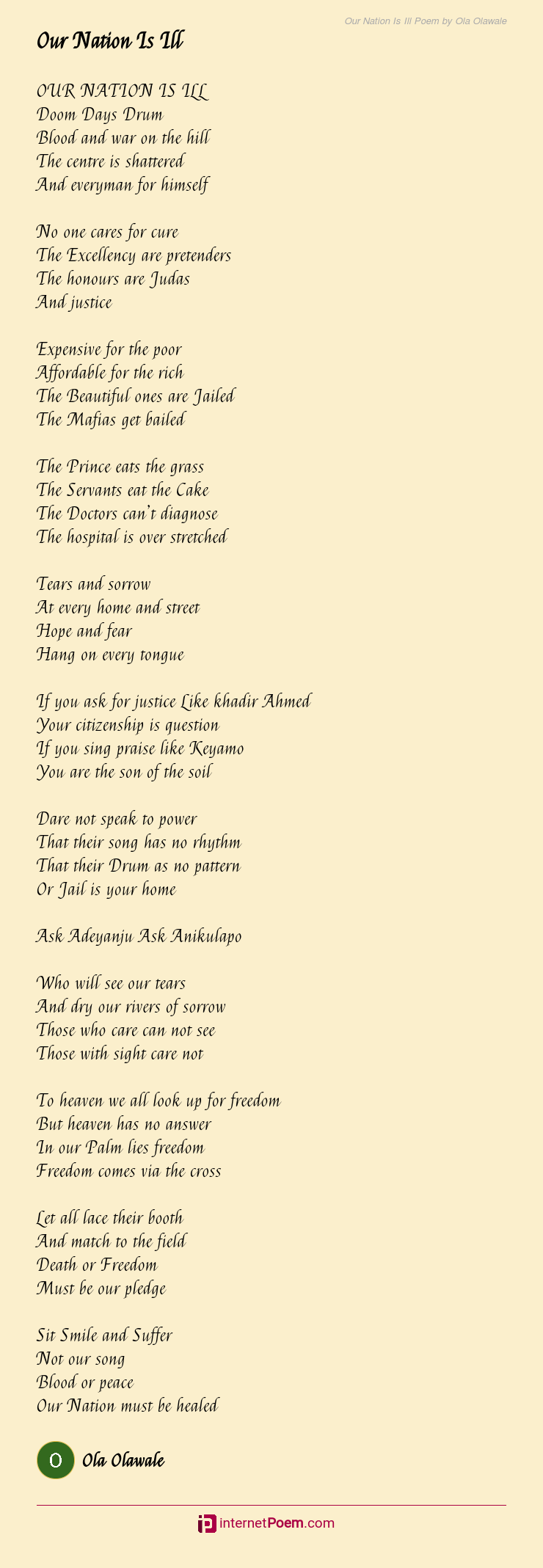Our Nation Is Ill Poem by Ola Olawale