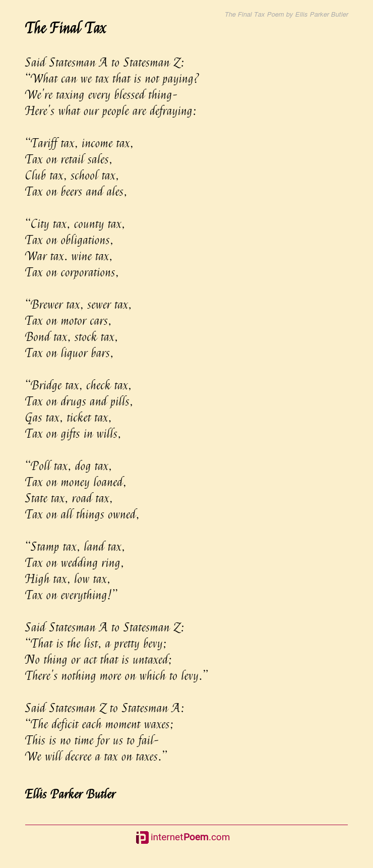 The Final Tax Poem by Ellis Parker Butler