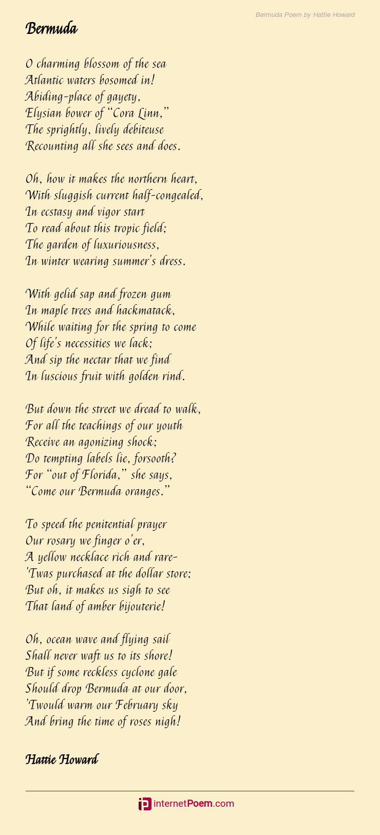 Bermuda Poem by Hattie Howard