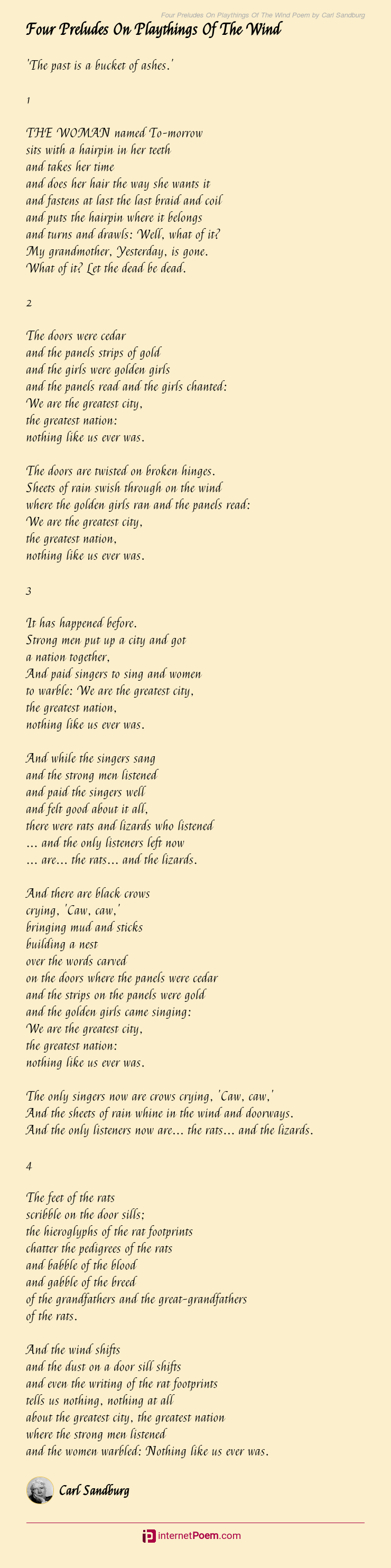 Four Preludes On Playthings Of The Wind Poem by Carl Sandburg