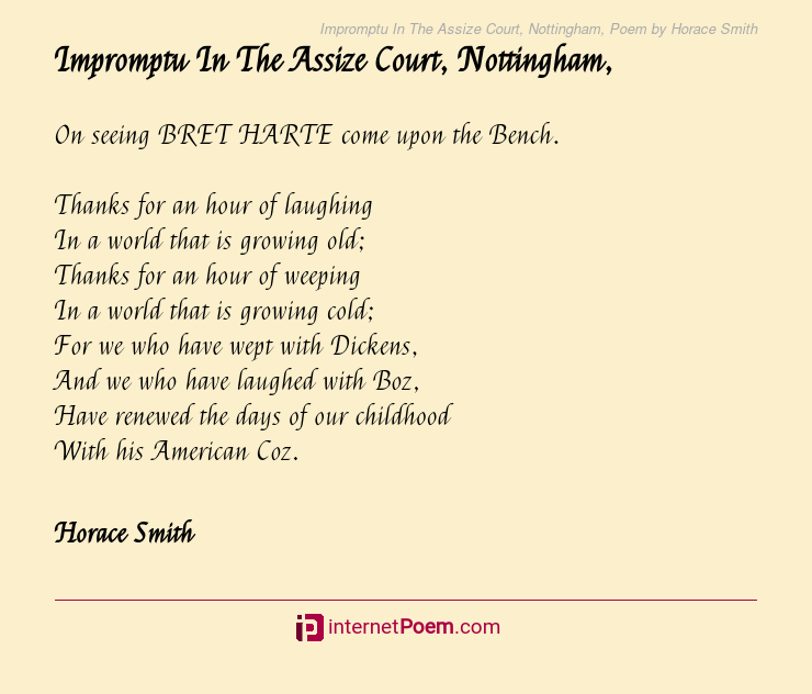 Impromptu In The Assize Court, Nottingham, Poem by Horace Smith