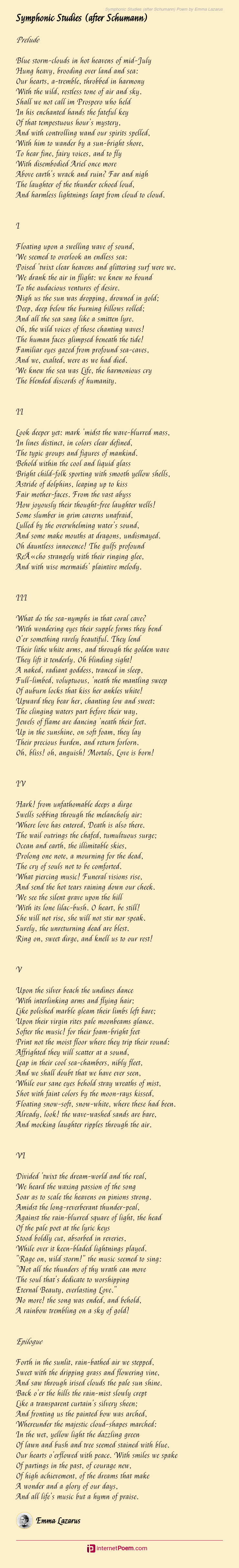 Symphonic Studies (after Schumann) Poem by Emma Lazarus