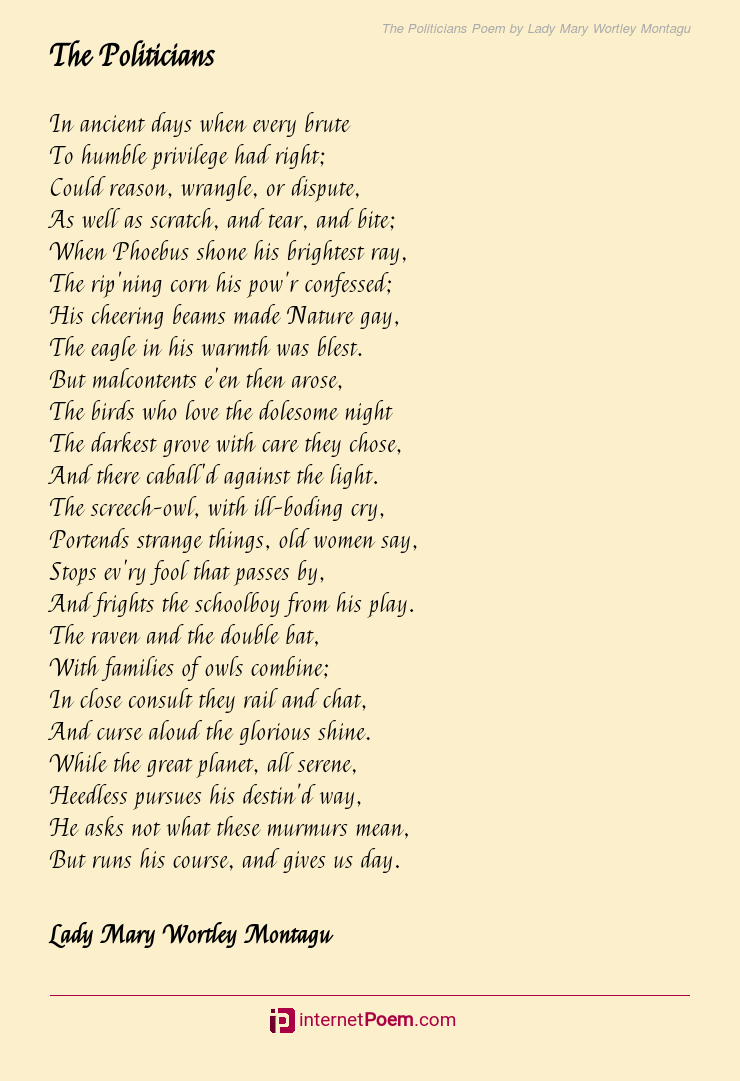 The Politicians Poem by Lady Mary Wortley Montagu