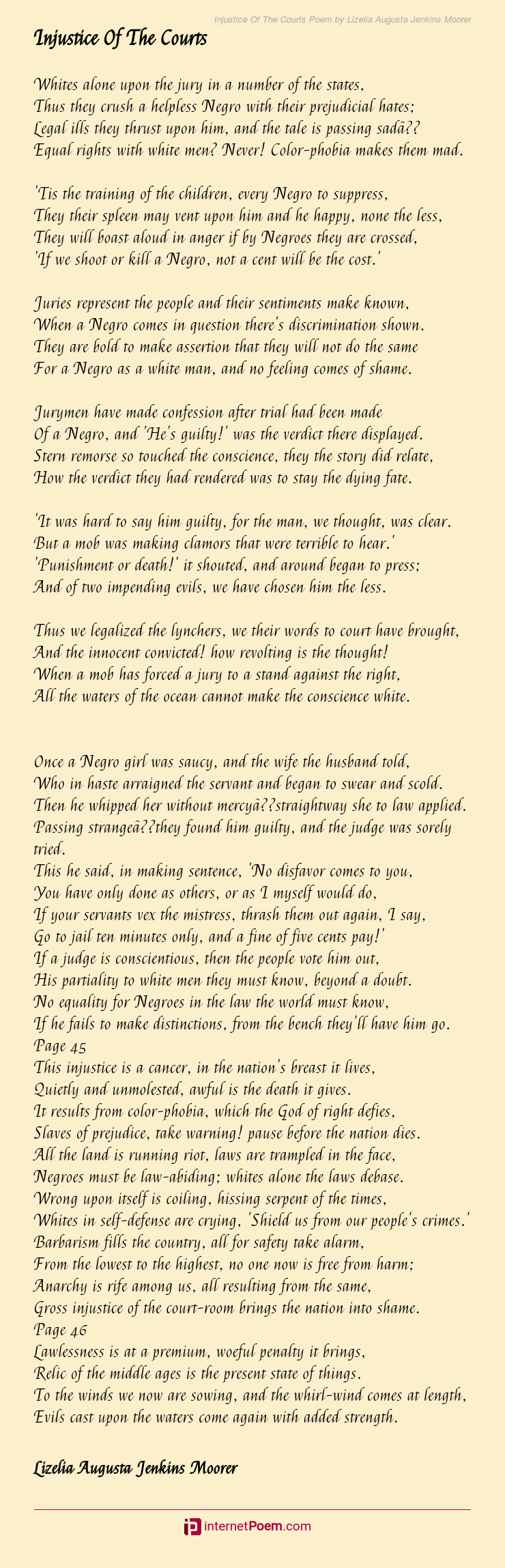 Injustice Of The Courts Poem by Lizelia Augusta Jenkins Moorer
