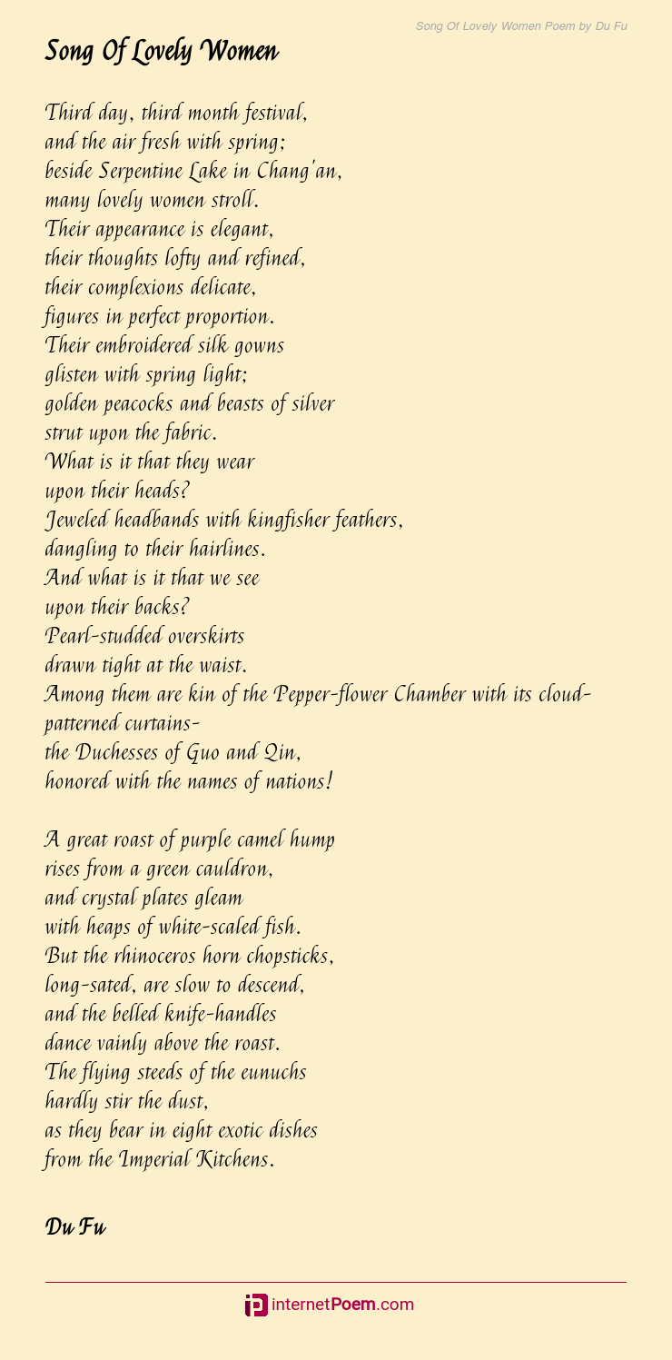 Song Of Lovely Women Poem by Du Fu