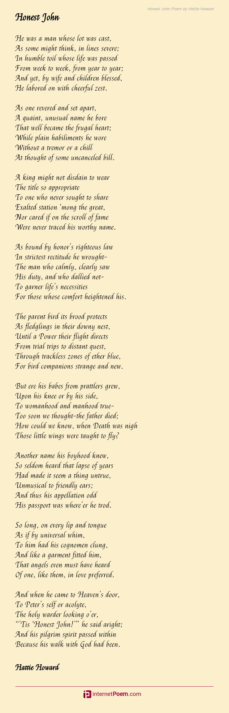 Honest John Poem by Hattie Howard