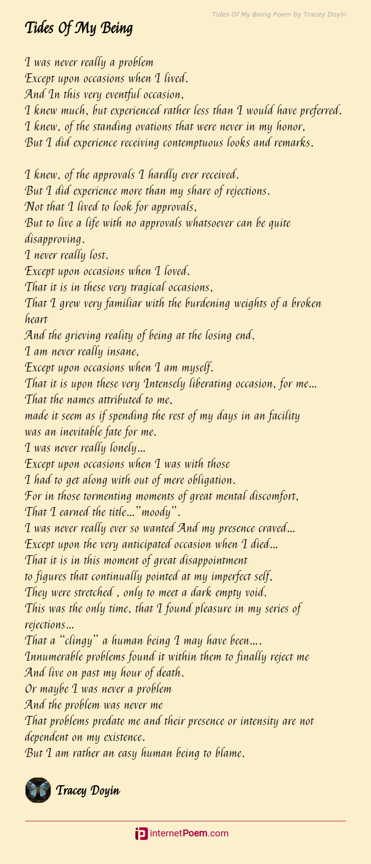 Tides Of My Being Poem by Tracey Doyin
