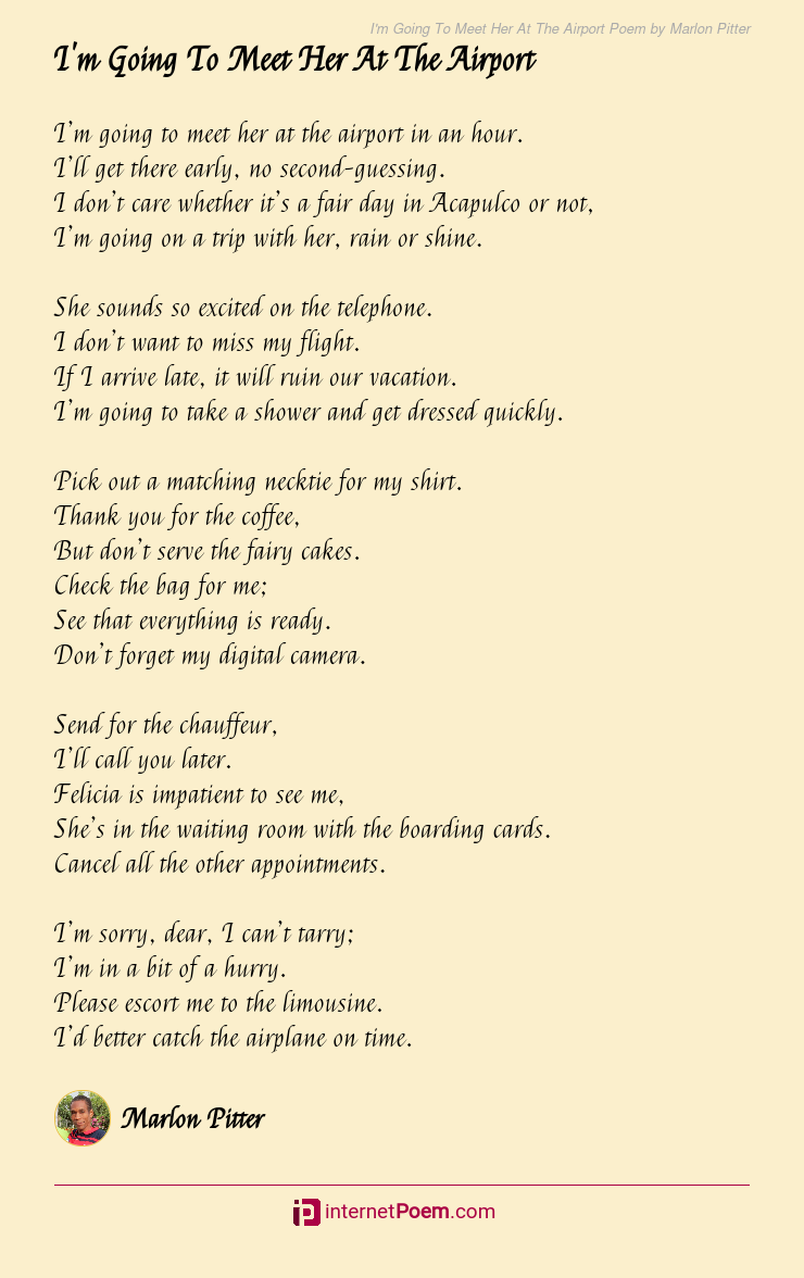 I'm Going To Meet Her At The Airport Poem by Marlon Pitter