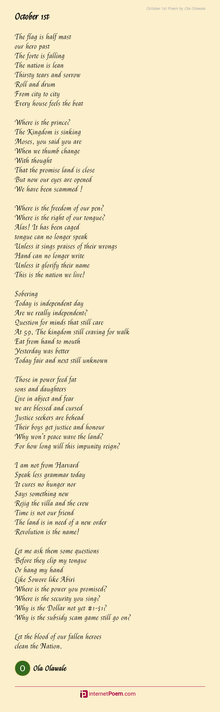 October 1st Poem by Ola Olawale