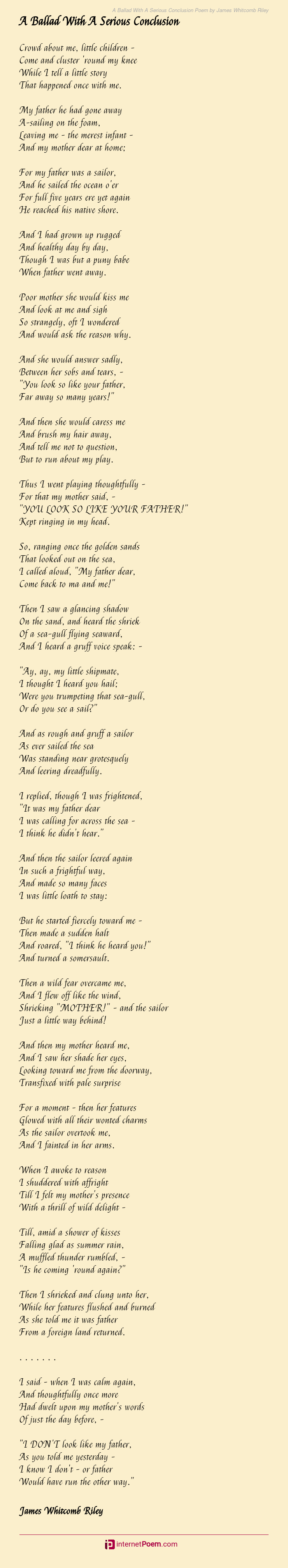 A Ballad With A Serious Conclusion Poem by James Whitcomb Riley