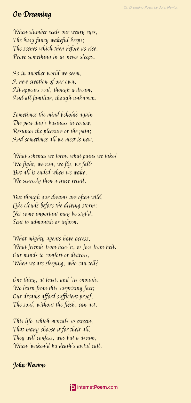 On Dreaming Poem by John Newton