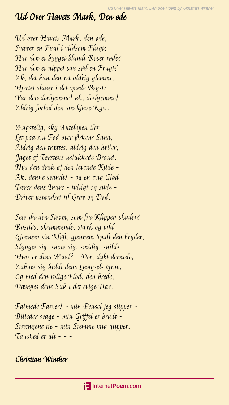 Ud Over Havets Mark, Den øde Poem by Christian Winther